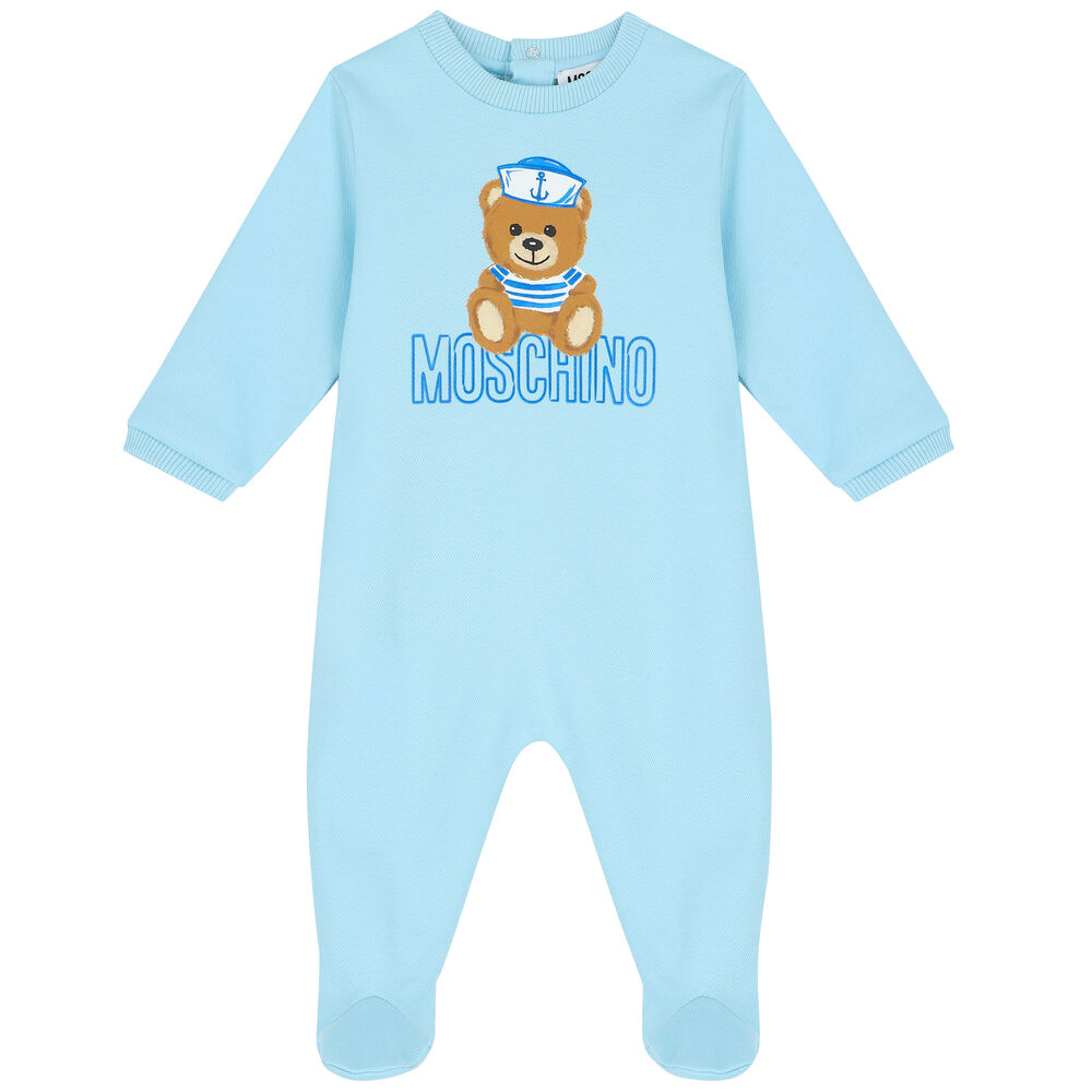 Moschino Blue Teddy Bear Logo Babygrow Set | Junior Couture UAE