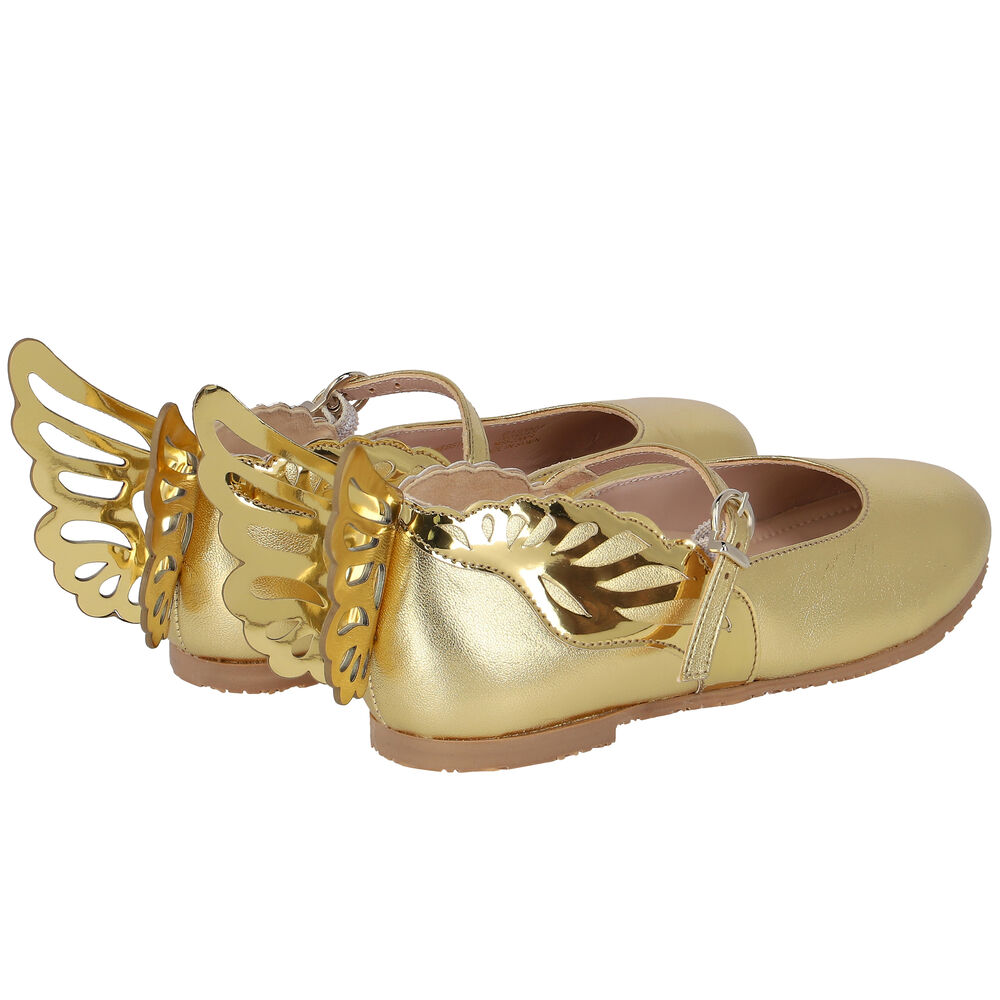 Sophia Webster Mini Girls Gold Ballerina Shoes | Junior Couture UAE