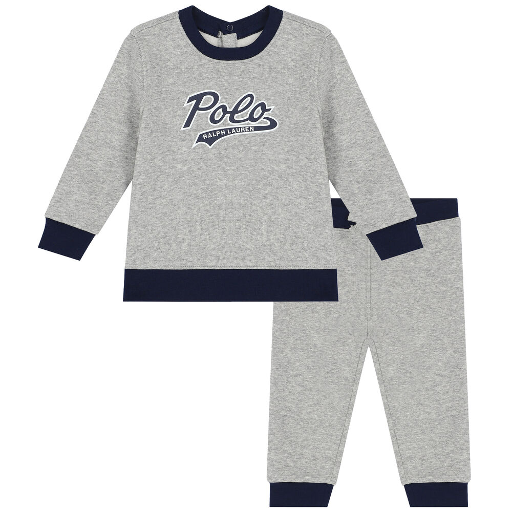 Ralph Lauren Younger Boys Grey & Navy Logo Tracksuit | Junior Couture UAE