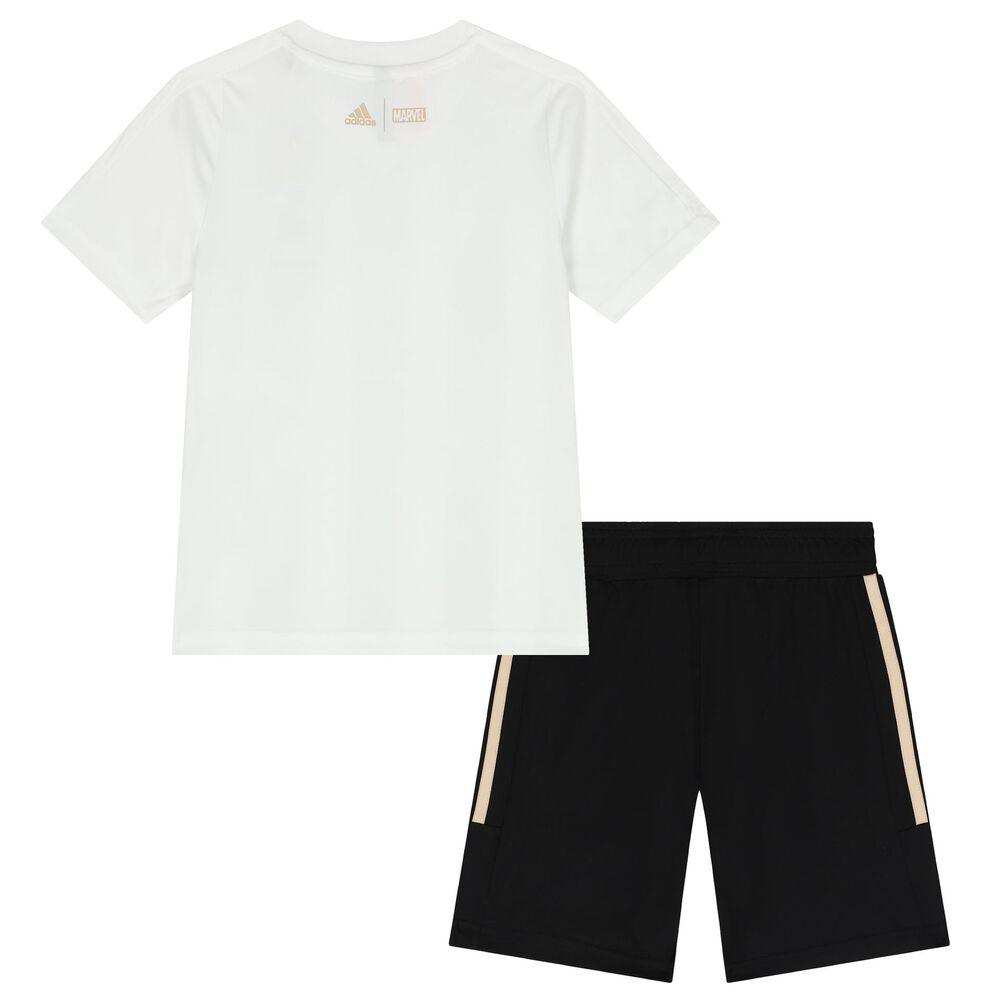 adidas Originals White & Black Marvel Logo Shorts Set | Junior Couture UAE