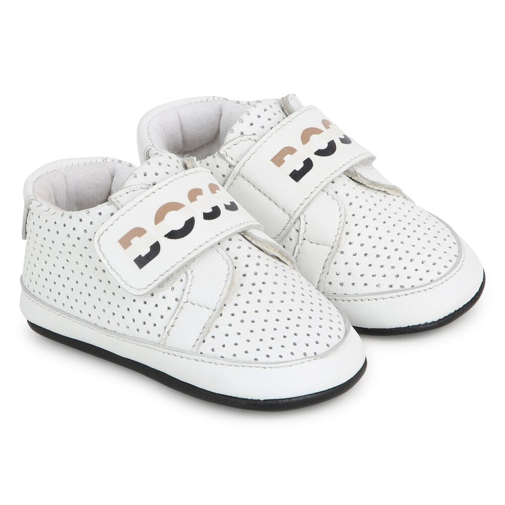 BOSS Baby Boys White Logo Pre Walker Shoes | Junior Couture UAE
