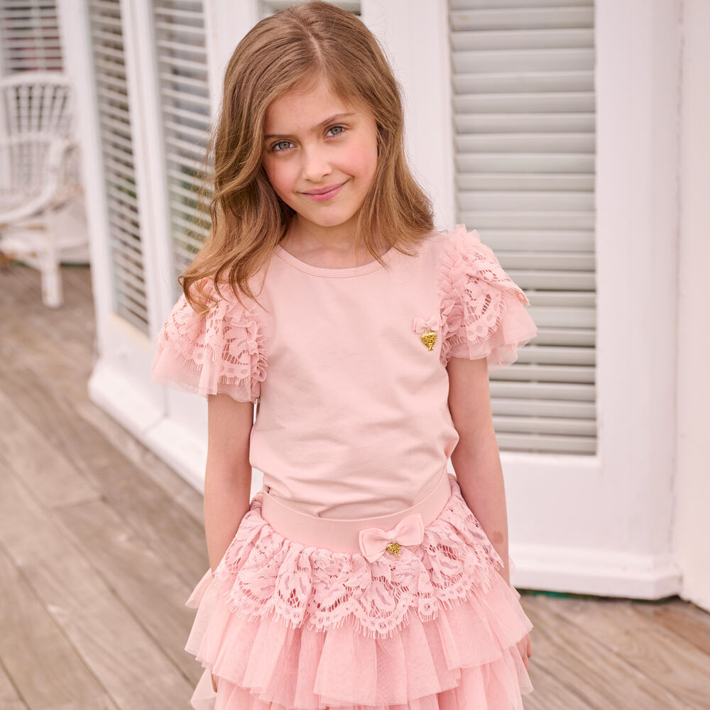 Angel's Face Girls Pink Lace Top | Junior Couture UAE