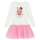 Monnalisa Girls White & Pink Teddy Tulle Dress | Junior Couture UAE