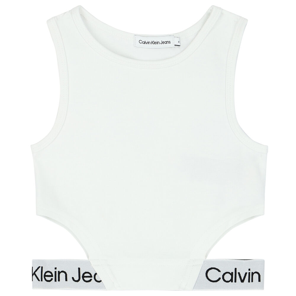 Calvin Klein Girls White Logo Top | Junior Couture UAE