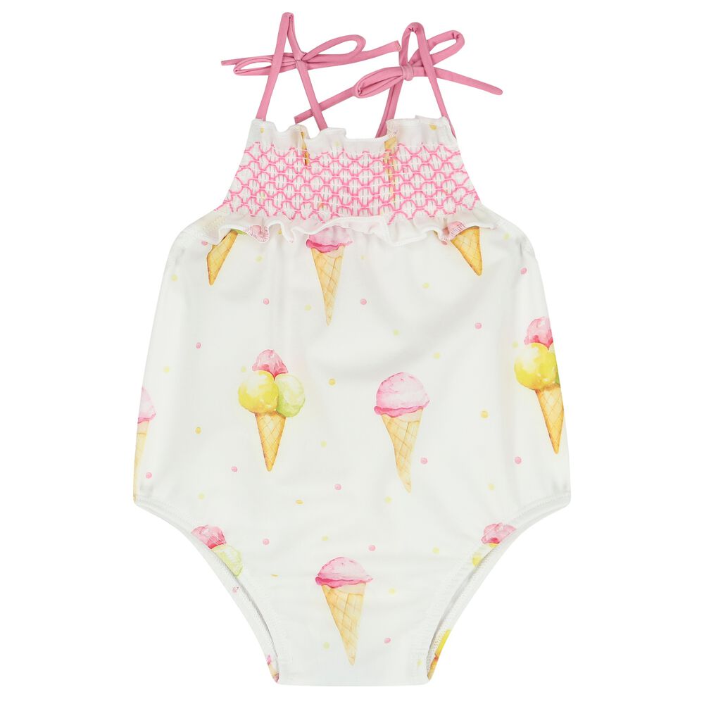 Meia Pata Younger Girls White Ice Creams Swimsuit | Junior Couture UAE