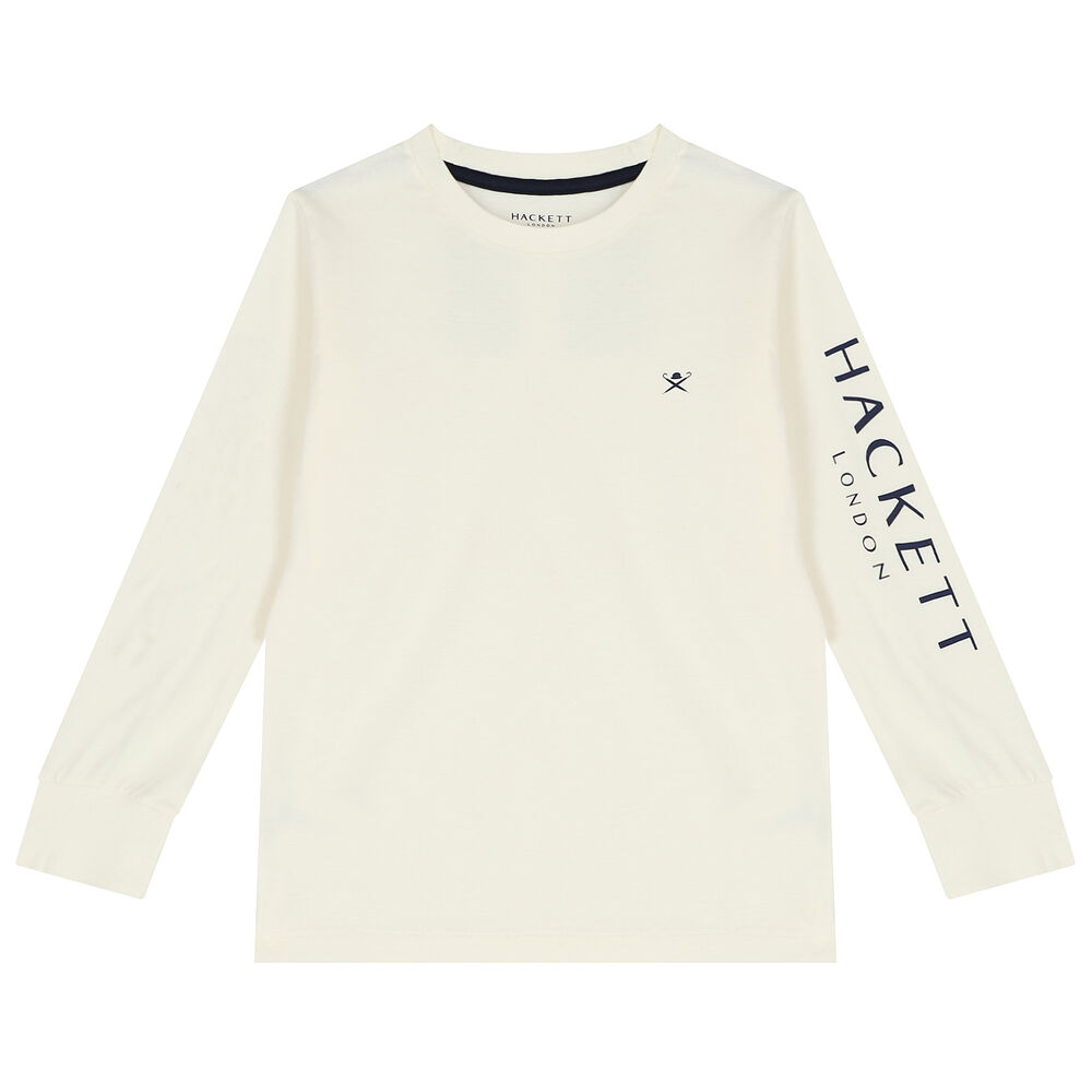 Hackett London Boys White Logo Long Sleeve Top | Junior Couture UAE