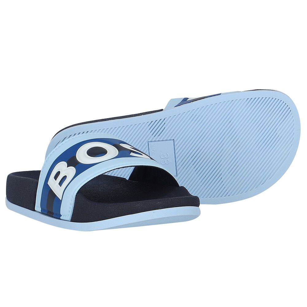 BOSS Boys Blue & Navy Blue Logo Sliders | Junior Couture UAE