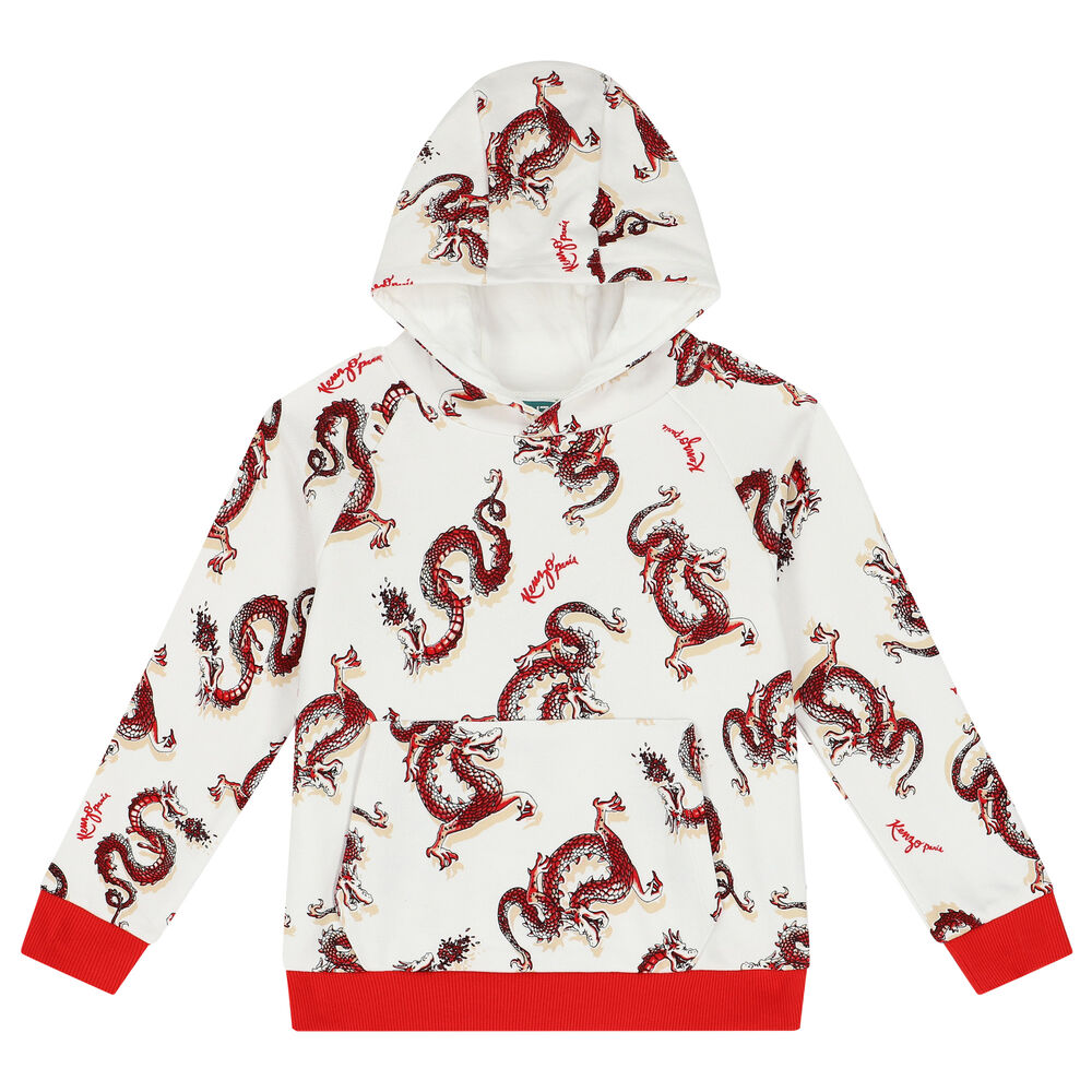 KENZO KIDS Boys Ivory & Red Dragons Hooded Top | Junior Couture UAE