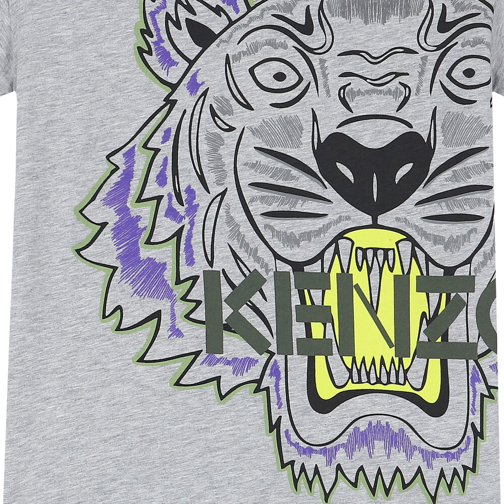 KENZO KIDS Boys Grey Tiger Logo T-Shirt | Junior Couture UAE