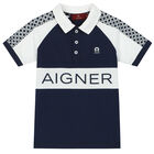 Aigner Boys Navy & White Logo Polo Shirt | Junior Couture UAE