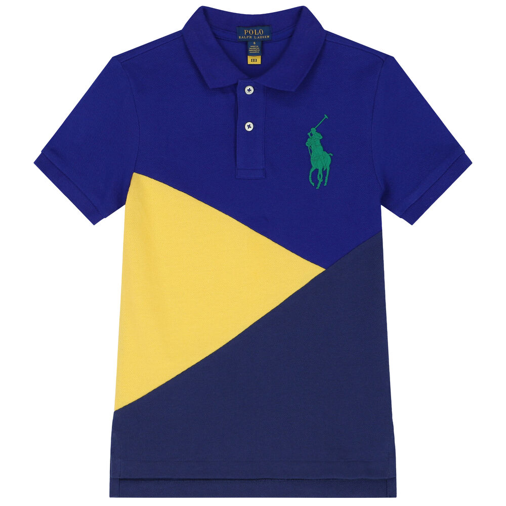 Ralph Lauren Boys Blue & Yellow Logo Polo Shirt | Junior Couture UAE