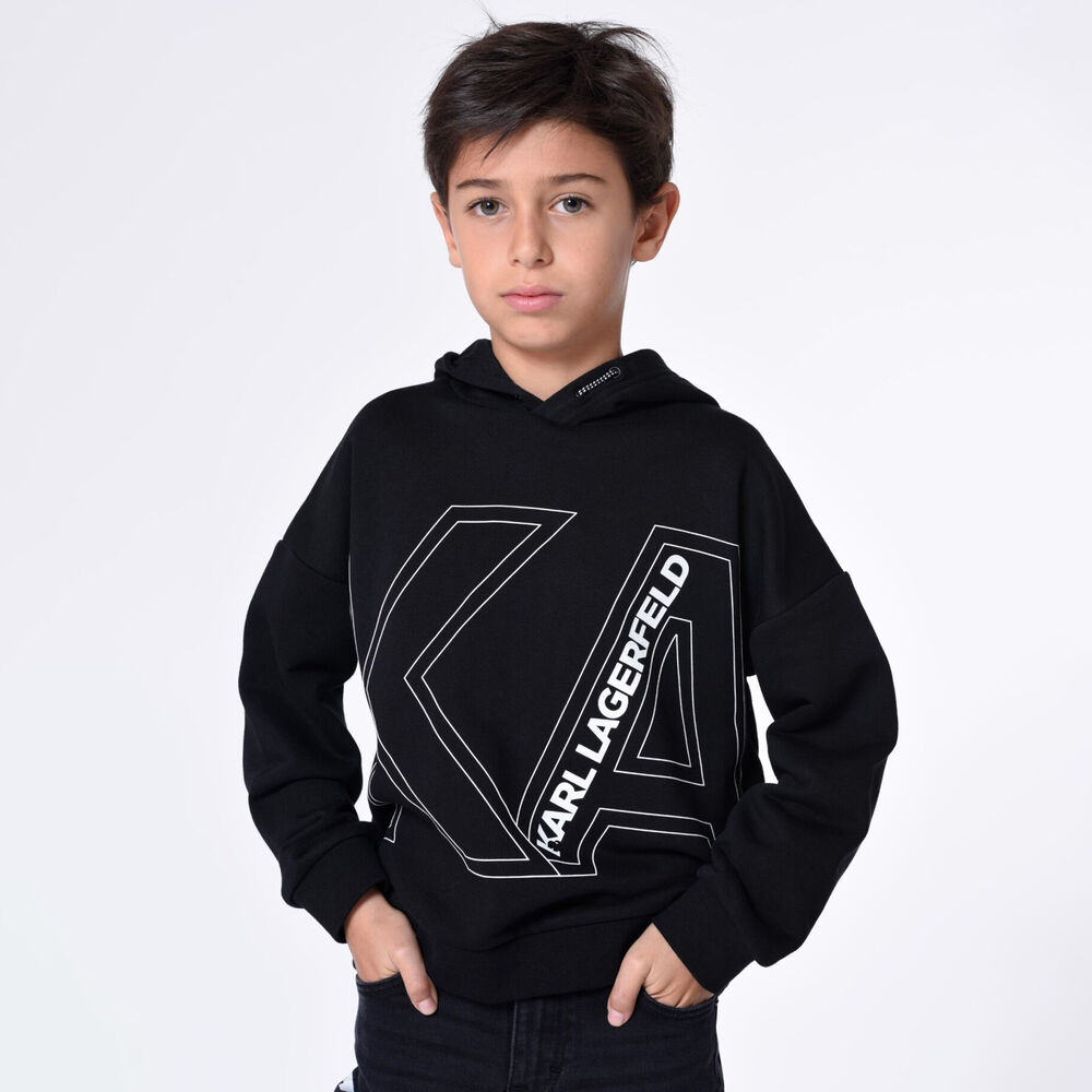 KARL LAGERFELD Boys Black Logo Hooded Top | Junior Couture UAE