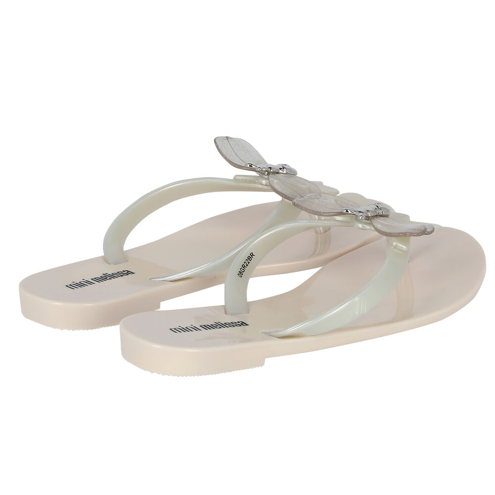 Mini Melissa Girls Ivory & Beige Bugs Flip Flops | Junior Couture UAE