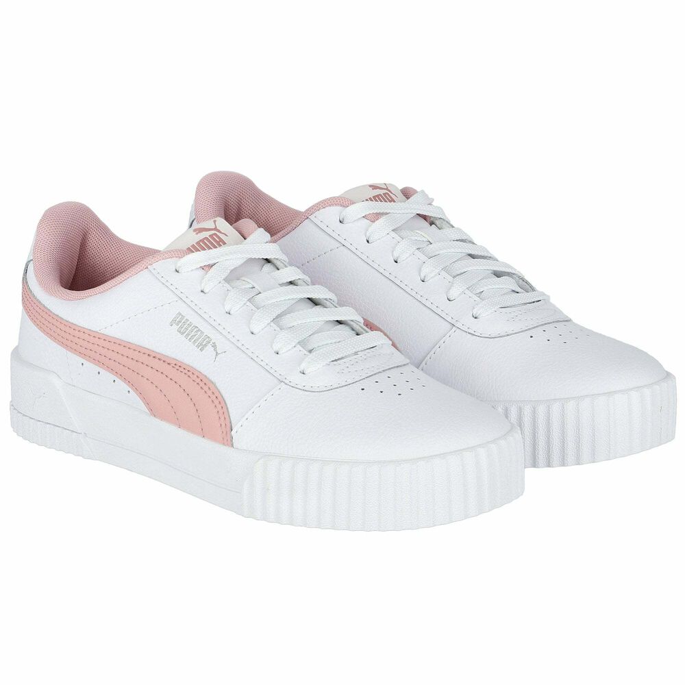 Puma Girls White & Pink Logo Trainers | Junior Couture UAE