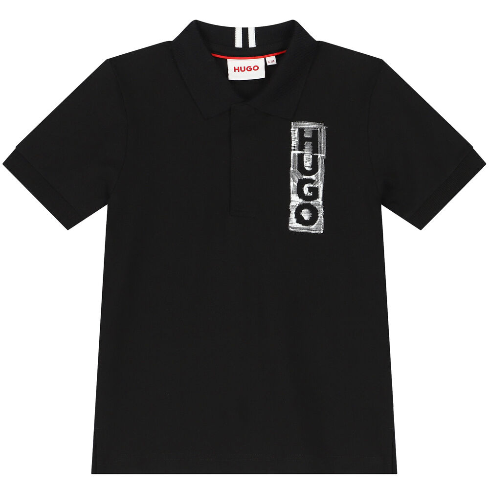 HUGO Boys Black Logo Polo Shirt | Junior Couture UAE