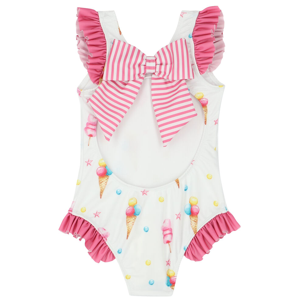 Meia Pata Girls White & Pink Ice Cream Swimsuit | Junior Couture UAE
