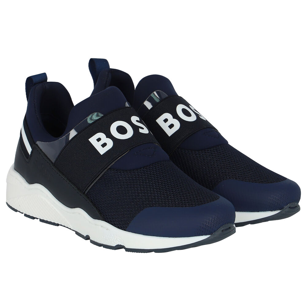 BOSS Boys Navy Logo Trainers | Junior Couture UAE