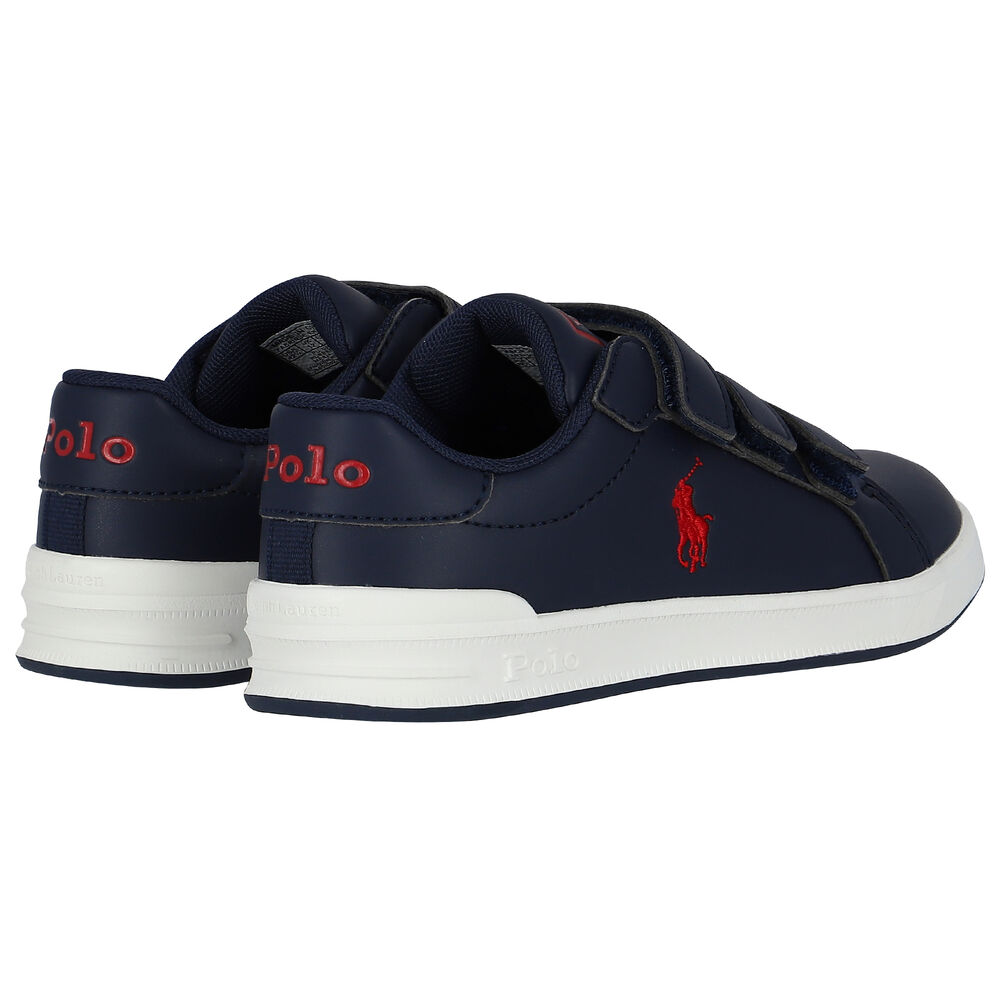Ralph Lauren Boys Navy Blue Logo Trainers | Junior Couture UAE