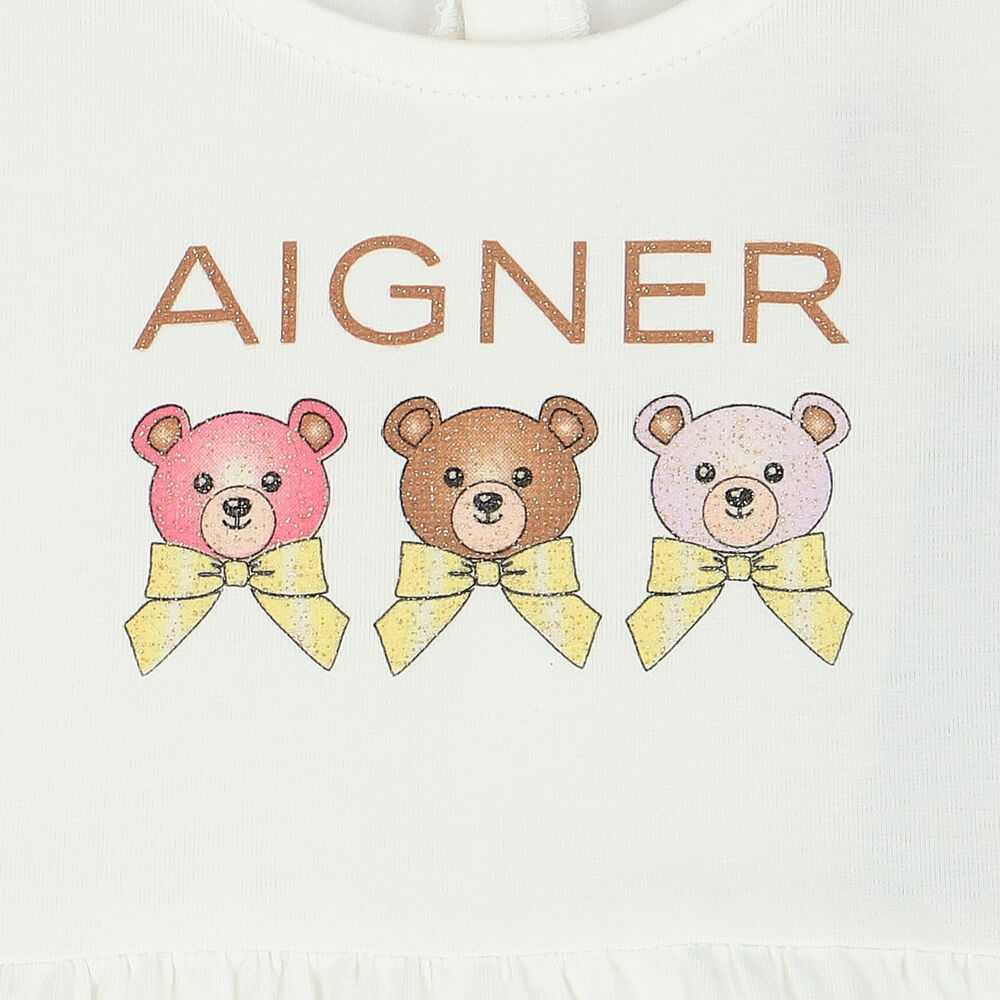 Aigner Younger Girls White Teddy Logo Dress | Junior Couture UAE