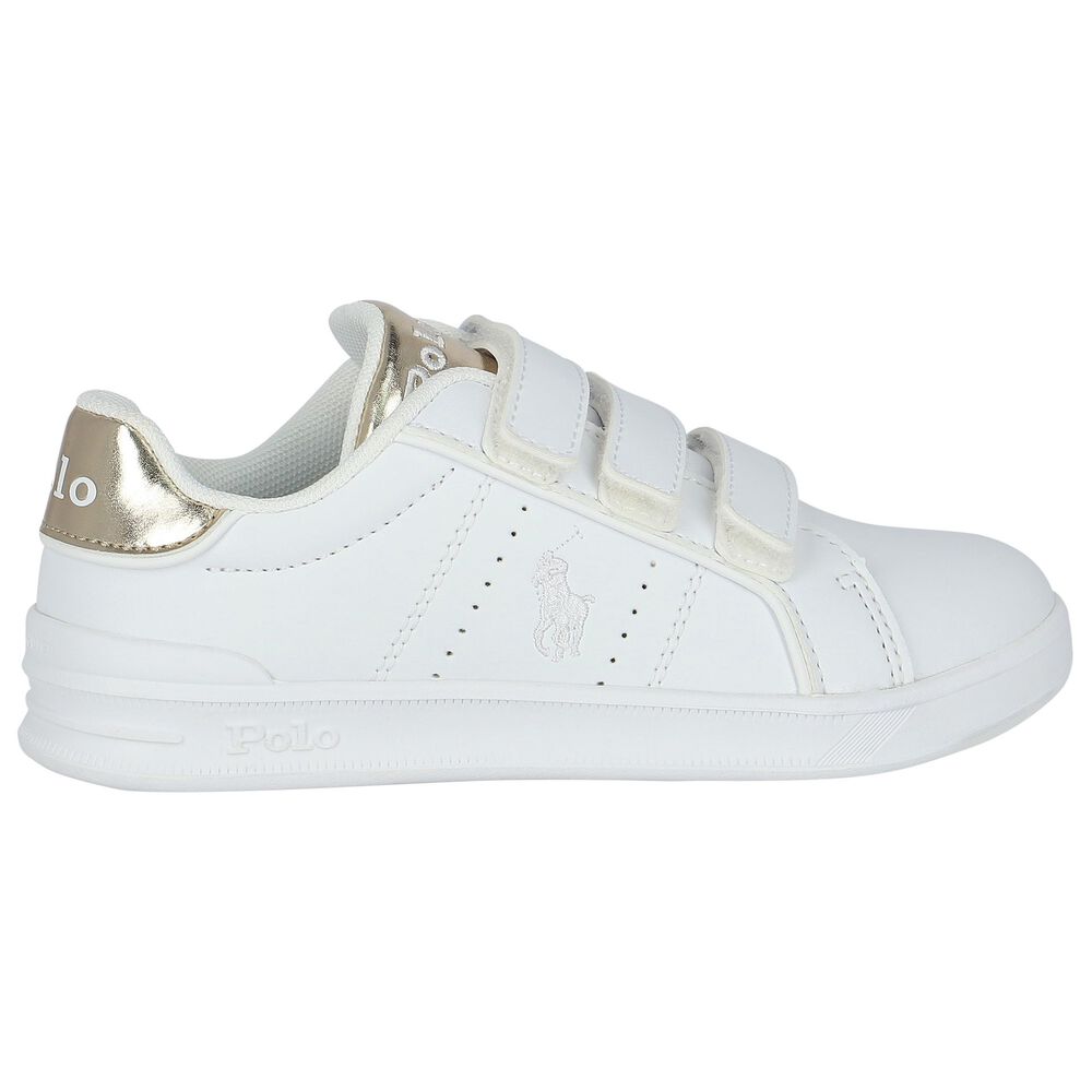 Ralph Lauren White & Gold Velcro Logo Trainers | Junior Couture UAE