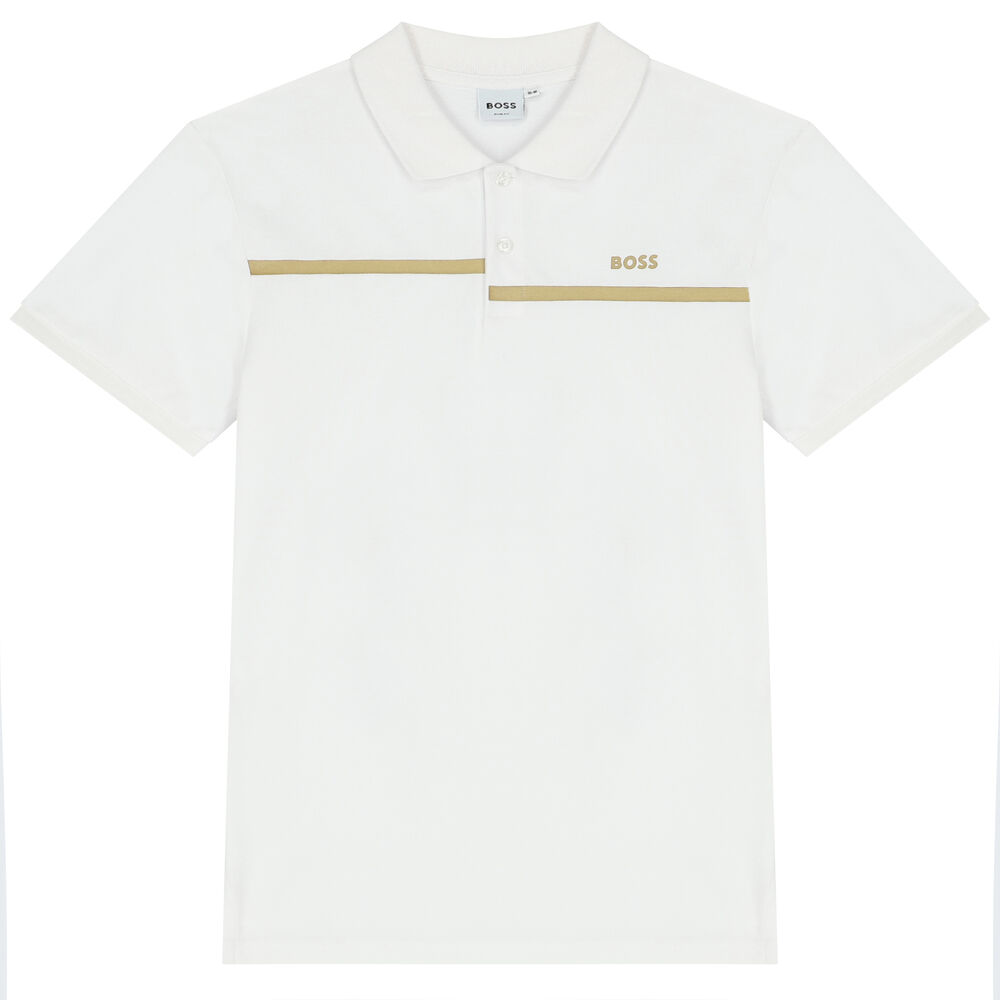 BOSS Boys White & Gold Polo Shirt | Junior Couture UAE