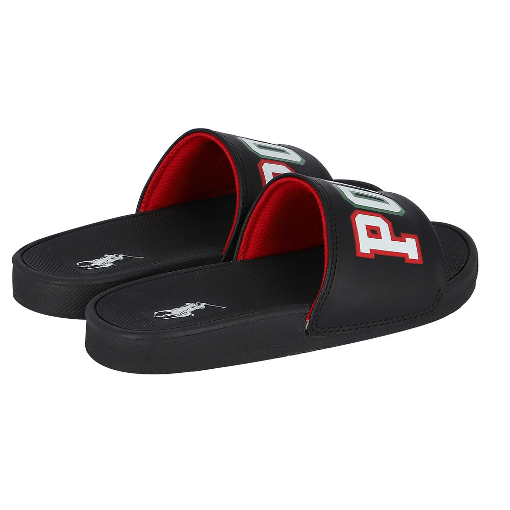 Ralph Lauren Boys Black Logo Sliders | Junior Couture UAE