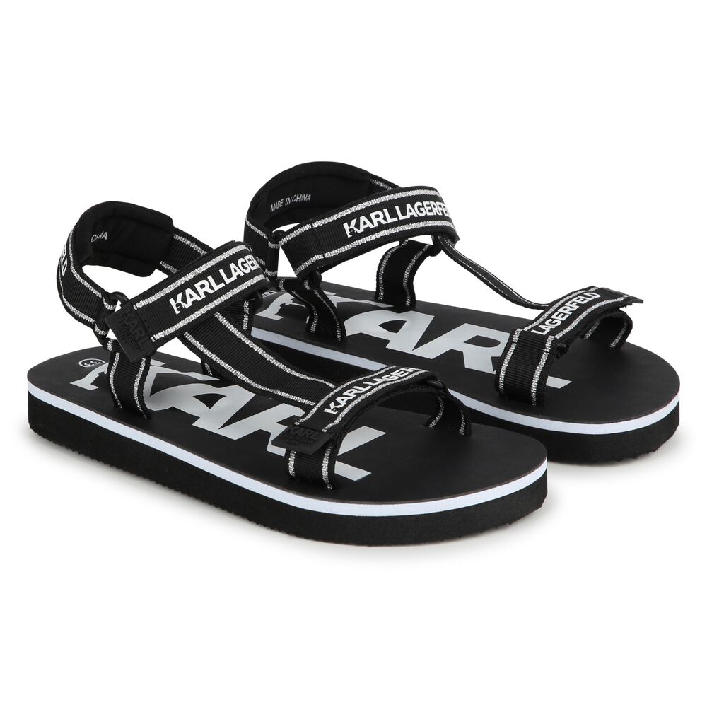 KARL LAGERFELD Girls Black & White Logo Sandals | Junior Couture UAE