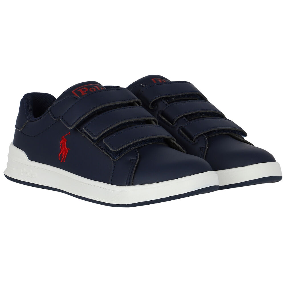 Ralph Lauren Boys Navy Blue Logo Trainers | Junior Couture UAE