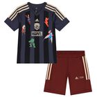 Adidas Kids Navy Blue & Red Marvel Logo Shorts Set | Junior Couture UAE
