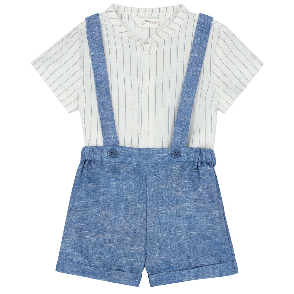 Mayoral Baby Boys White & Blue Shorts Set | Junior Couture UAE