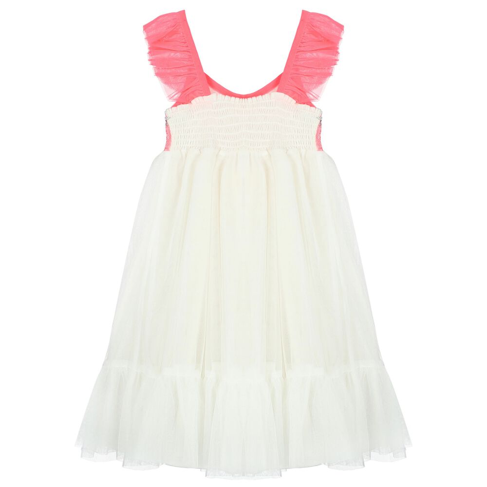 BILLIEBLUSH Girls White & Neon Pink Tulle Sequin Dress | Junior Couture UAE