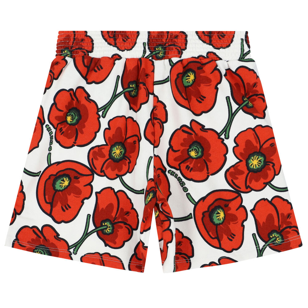 KENZO KIDS Girls White & Red Logo & Poppy Shorts | Junior Couture UAE