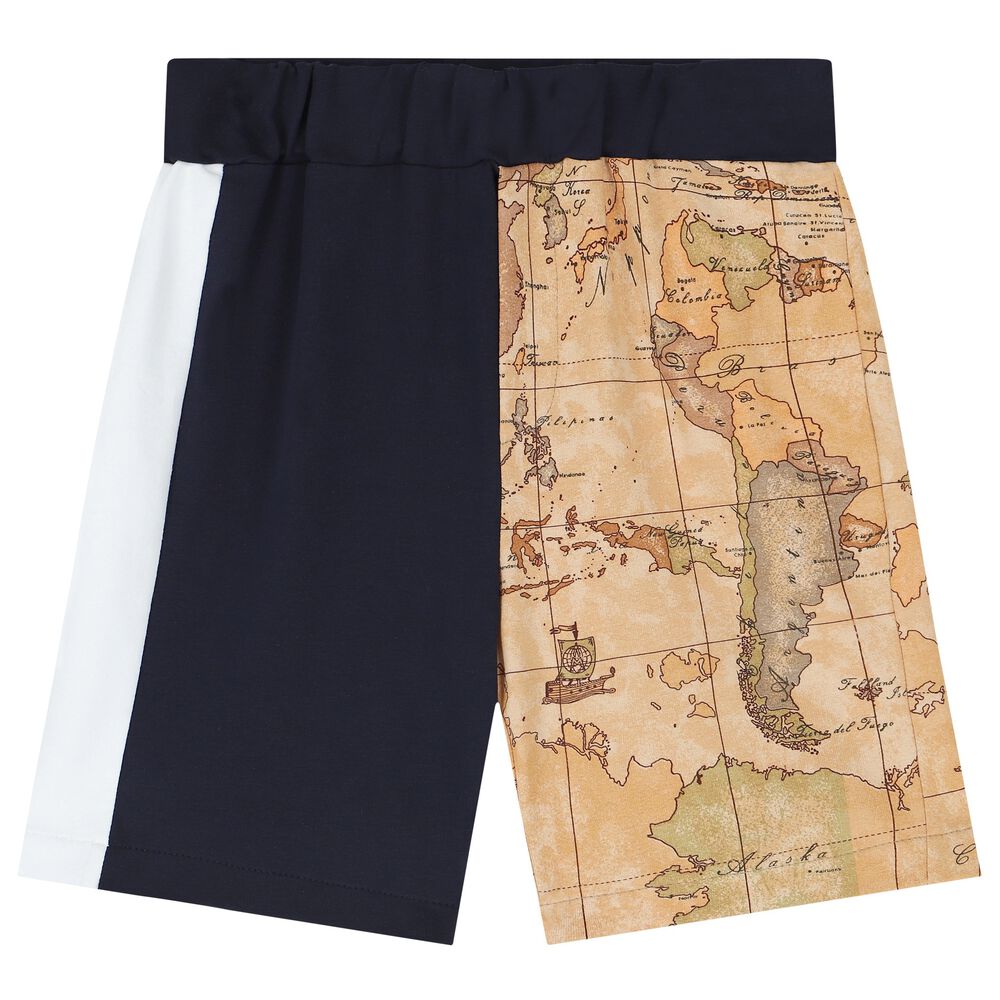 Alviero Martini Boys Navy Blue, White & Beige Geo Map Shorts | Junior ...