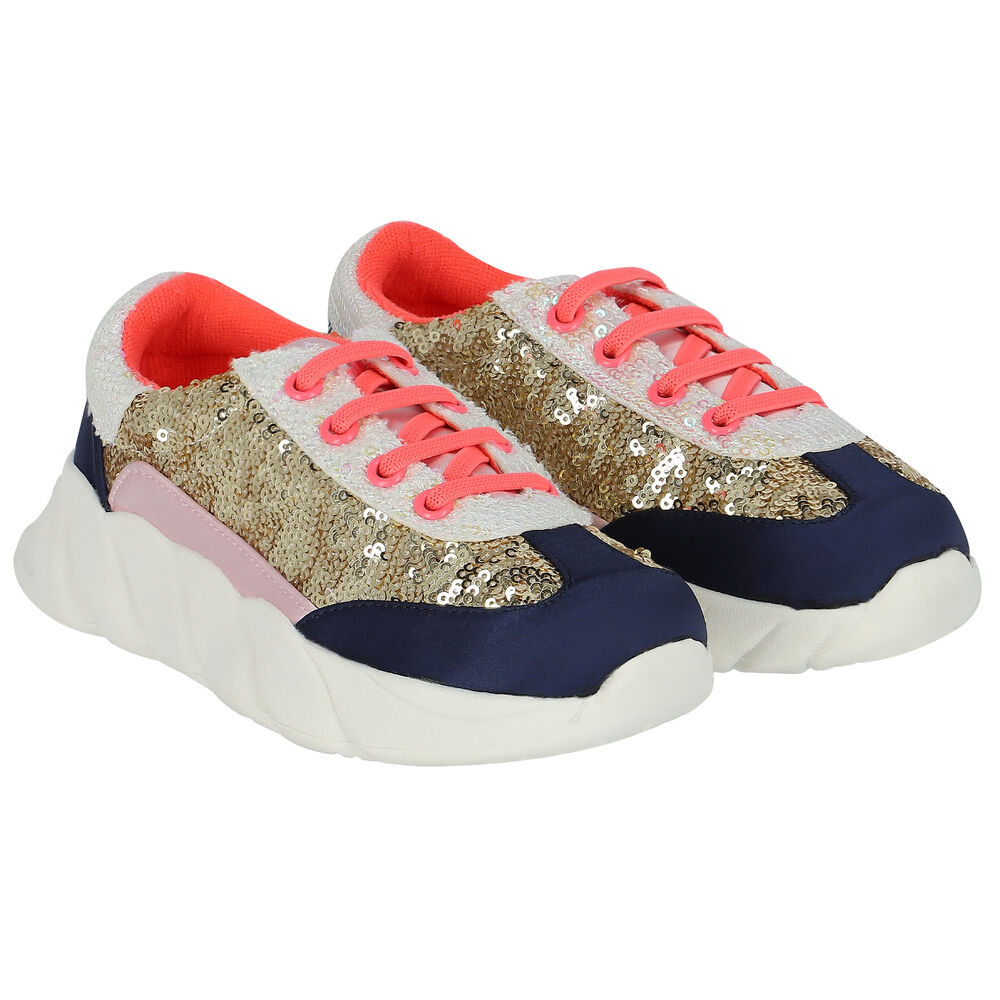BILLIEBLUSH Girls Gold & Navy Embellished Trainers | Junior Couture UAE