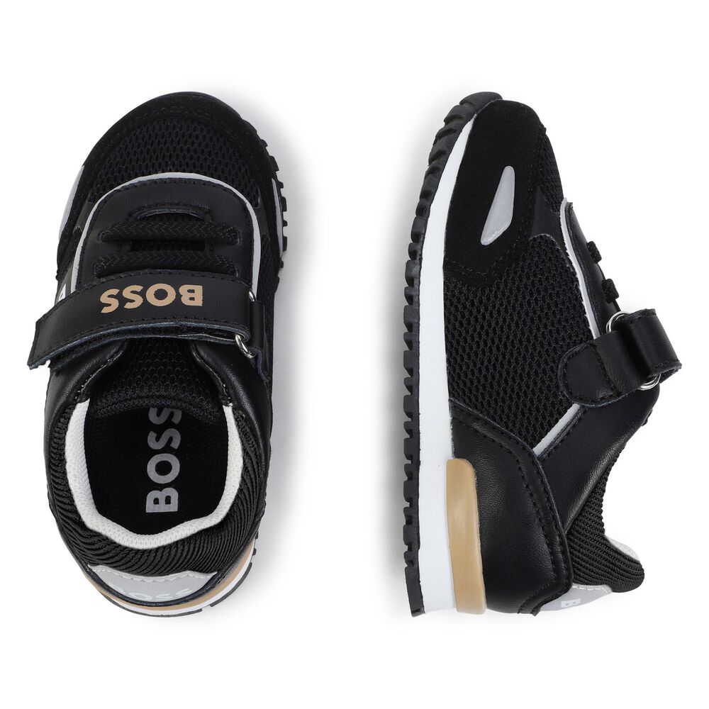 BOSS Younger Boys Black & Beige Logo Trainers | Junior Couture UAE