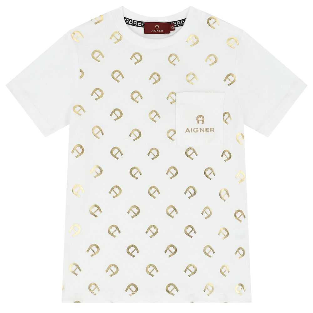 Aigner Boys White & Gold Logo T-Shirt | Junior Couture UAE
