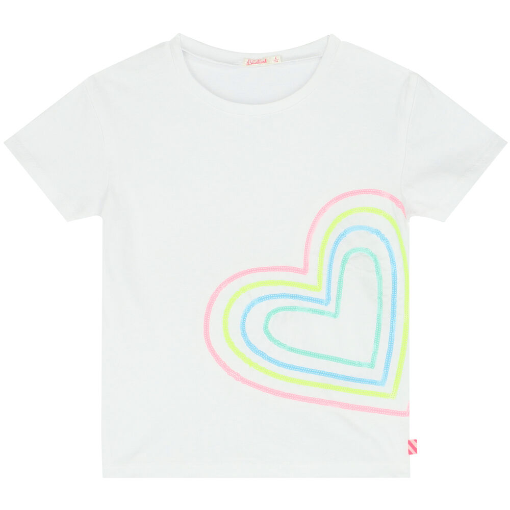 BILLIEBLUSH Girls White Sequin Heart T-Shirt | Junior Couture UAE