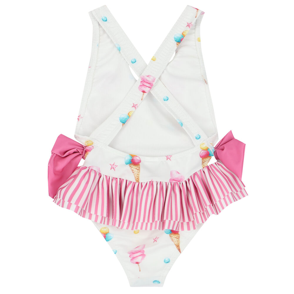 Meia Pata Girls White & Pink Ice Cream Swimsuit | Junior Couture UAE