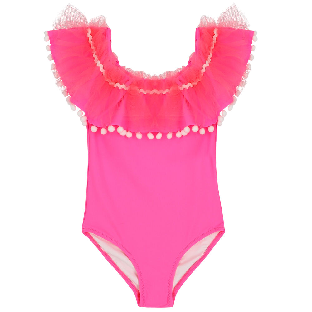 Stella Cove Girls Pink Ruffle Pom-Pom Swimsuit | Junior Couture UAE