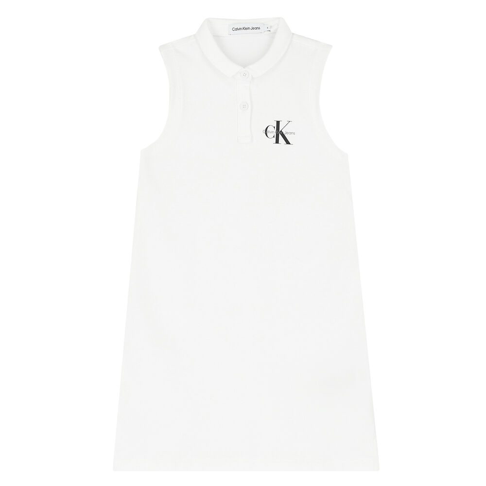 Calvin Klein Girls White Logo Sleeveless Polo Dress | Junior Couture UAE