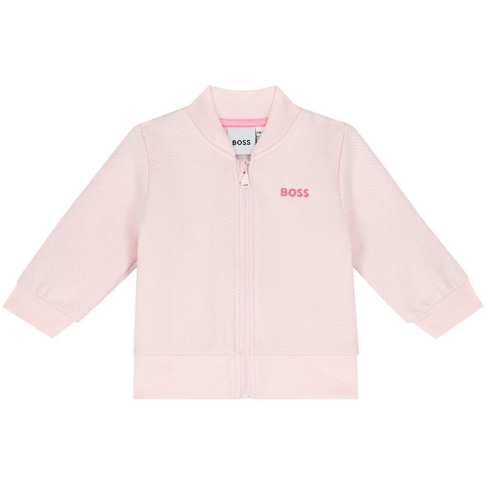 BOSS Baby Girls Pink Logo Zip Up Top | Junior Couture UAE