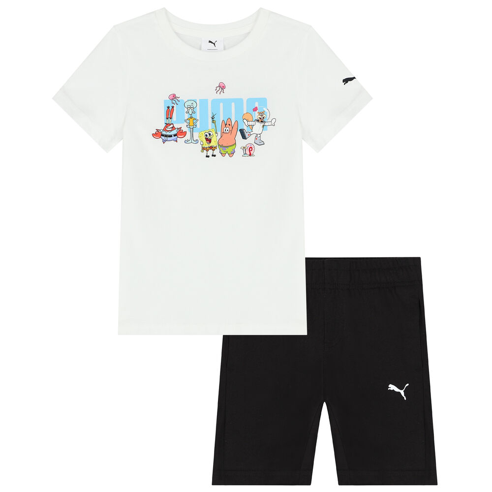 Puma White & Black SpongeBob Logo Shorts Set | Junior Couture UAE